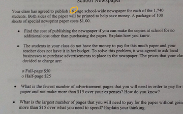 4th Grade Math School Newspaper Problem | Educreations