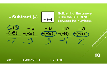 MIXED INTEGERS--Set J - Subtract - Negative Subtract A Negative ...