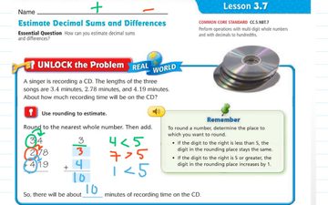 Lesson 3.7 Estimate Decimal Sums and Differences | Educreations