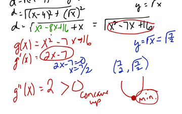 Calculus 3.7 # 13 Minimizing Distance from A Point To A Function ...