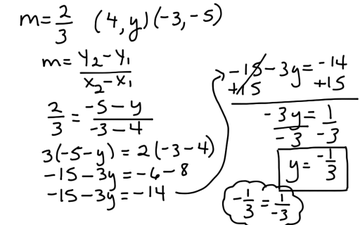 Finding the missing x or y value when given slope, a point, and a point ...