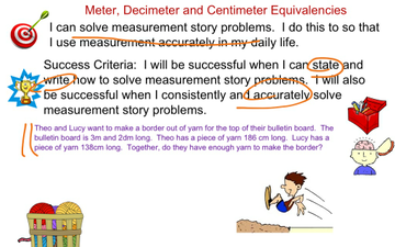 Meters, Decimeters, Centimeter Equivalent Story Problems | Educreations