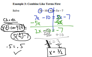Combine Like Terms First To Solve An Equation With Variables On Both ...