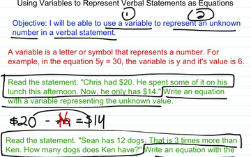 Using Variable To Represent Verbal Statements as Equations Video ...